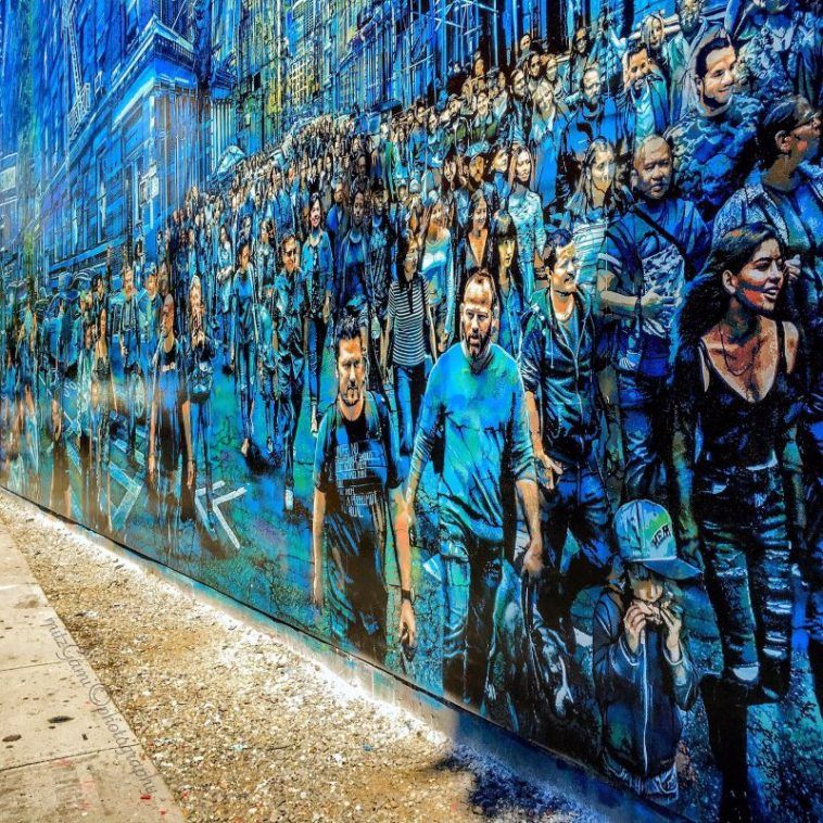 Cool street art by Logan Hicks at the Bowery Graffiti Wall in SoHo